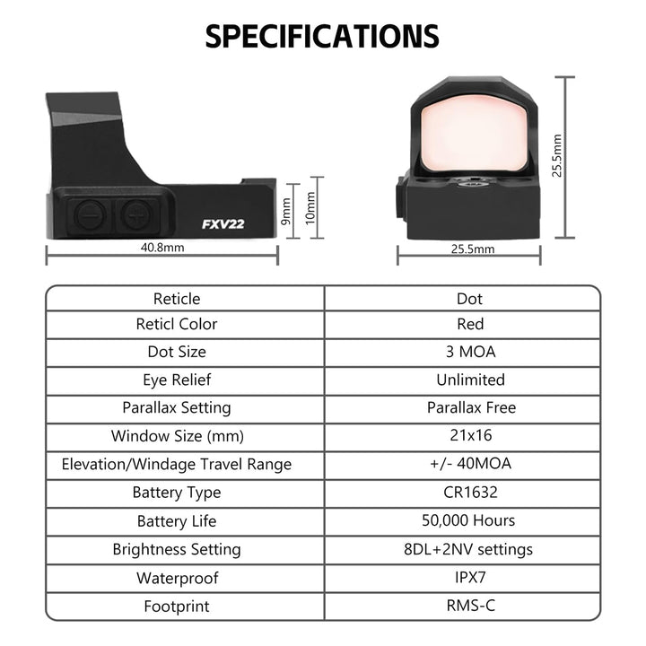 FOXARMY FXV22 Micro Red Dot Sight For RMS/RMSc footprint – Foxarmy Optics